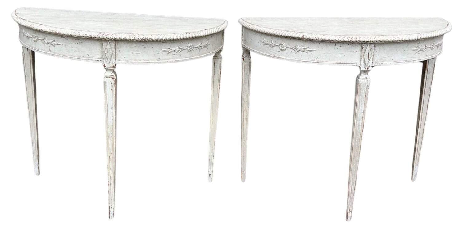 Pair of White Demi Lunes Circa 100 Years Old – Jacqueline Adams Antiques